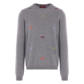 Gucci Kaschmirwollpullover mit Jacquard-GG-Muster - - Knitwear - Herren - Grau - M