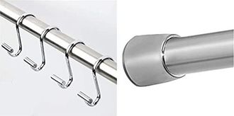 iDesign 76750EU T-Bar Duschvorhanghaken, 12 St&uuml;ck, Chrom & Duschvorhangstange, extra Kurze Teleskopstange aus Edelstahl, ausziehbare Duschvorhangstange ohne B