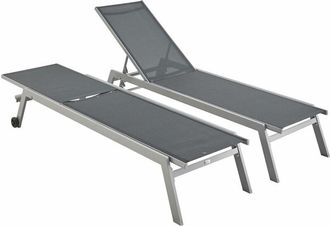 Sweeek 2er-Set Sonnenliegen, Multiposition mit Rädern Anthrazit / Taupe-Grau