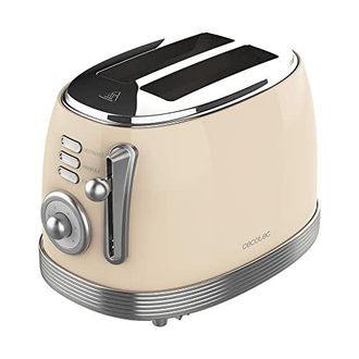 Cecotec Toaster Toast&Taste 800 Vintage Light Beige, 850 W, Doppelte Extra breite Kurzschlitze von 3,8 cm, 2 Toastscheiben, Edelstahl-Finish, Vintage-Stil, 3 