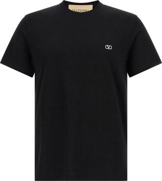 Valentino Garavani Homme, Tops, Noir, Taille: L T-shirt en coton avec broderie VLogo