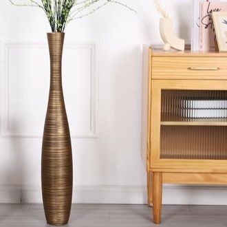 Leewadee Leewadee Grand Vase A Poser Au Sol 85 cm Haut - Vase De Sol pour Fleur Ou Pampa, Dor&eacute;, R&eacute;sine