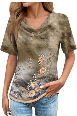 Generic T-shirt femme &agrave; manches courtes imprim&eacute; &eacute;l&eacute;gant d&eacute;contract&eacute; T-shirts tunique, caf&eacute;, XXL