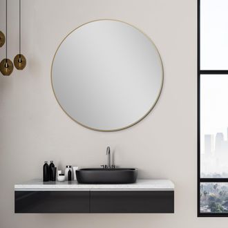 Talos Picasso Spiegel Gold &Oslash; 80 cm - mit hochwertigem Aluminiumrahmen f&uuml;r stilvolles Ambiente - Perfekter Badezimmerspiegel Rund, der Eleganz und Funktional