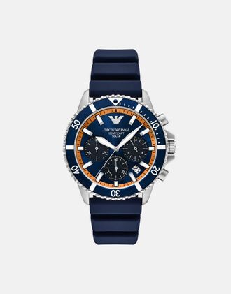 Emporio Armani World Explorer - Montre chronographe pour homme en silicone &agrave; technologie solaire - Argent&eacute; et bleu
