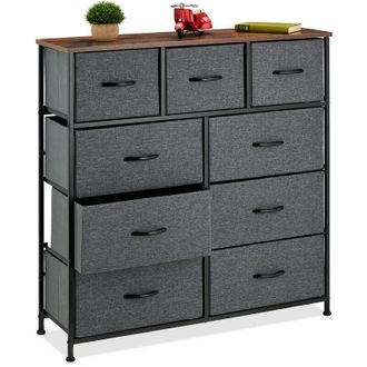 Relaxdays Commode, HxLxP: 100x100x30 cm, métal, effet bois, 9 tiroirs tissu, bahut, buffet moderne, plusieurs couleurs - Relaxdays