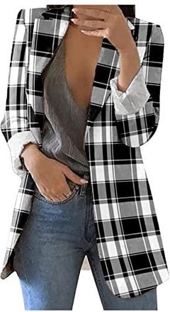 Generic Vestes pour femmes 2026 Cardigan imprim&eacute; costume formel manches longues revers veste daffaires manteau chemisier, Noir, L