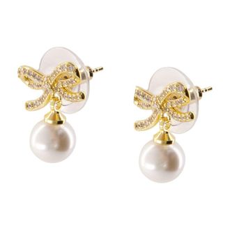 Self Portrait Bow Pearl Earrings - Gold