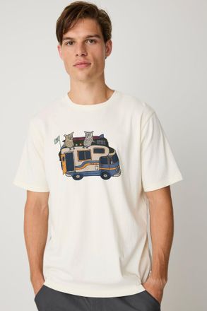 Knowledge Cotton Apparel Herren vegan T-Shirt Mit Aufdruck Auf Der Vorderseite Egret Wei&Atilde;Y