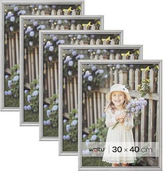 Woltu Lot de 5 Cadre Photo 30x40cm Cadre en Bois Massif avec Passe Partout, Suspendre Horizontalement ou Verticalement, D&eacute;coration Murale ou sur Table, Arge