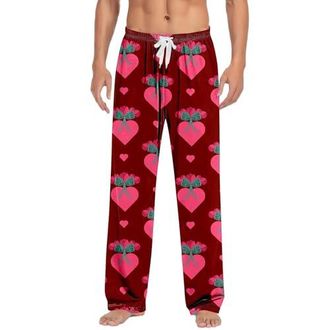 Generic Pantalon de pyjama pour homme - Jambes droites - Jambes larges - Pantalon de pyjama en flanelle - Pantalon de d&eacute;tente - Pantalon de Saint-Valentin - V
