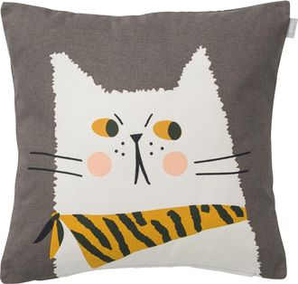 Spira of Sweden M&aring;ns Kompiskudde Kissenh&uuml;lle, Grau mit Wei&szlig;er Katze, Mehrfarbig Gestreift, &Ouml;ko-Tex Zertifiziert, 47x47 cm