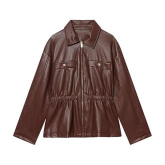 Generic Veste fine en cuir synth&eacute;tique pour femme - Manteau dhiver chic et d&eacute;contract&eacute;, 2, XS