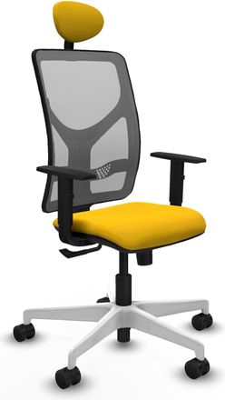 Piqueras y Crespo B&uuml;rostuhl mit 1D-Armlehnen, h&ouml;henverstellbare Lendenwirbelst&uuml;tze und festes Kopfteil, ausgestattet mit 3 Positionen und Schneidschaum, Grau/Gelb