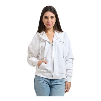 Guess Femme, Sweatshirts et sweats &agrave; capuche, Blanc, Taille: 40 FR SweaT-shirt zipp&eacute;
