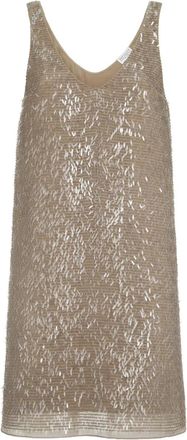 Brunello Cucinelli embroidery silk mini dress - Nude