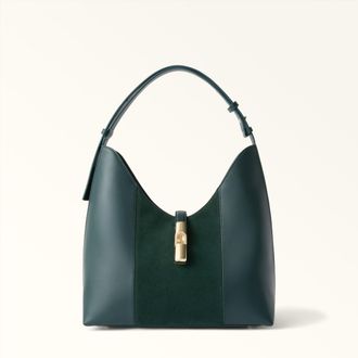 Furla Goccia Schultertasche M Toni Dark Forest Gr&uuml;n Sidney-kalbsleder + Wildleder Damen