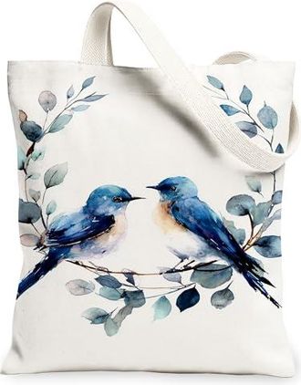 Generic Sacs fourre-tout en toile motif floral avec motif aquarelle &eacute;l&eacute;gant, sacs d&eacute;picerie r&eacute;utilisables, l&eacute;gers et lavables en toile avec bandouli&egrave;re, blanc
