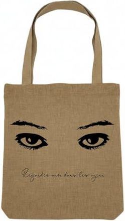 Fabulous Sac Shopping Tote Bag Aspect Lin - Regardez-moi Dans les Yeux Dessin Femme Noir et Blanc - Sac de Courses Toile Epaisse 360g Beige Naturel Cabas Port&eacute;
