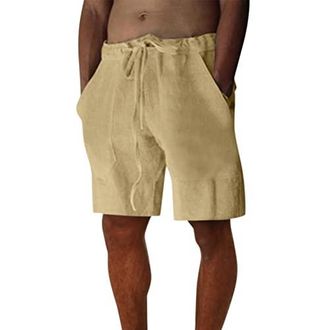 Generic Short ample en coton et lin pour homme 2026 pour homme d&eacute;t&eacute; d&eacute;contract&eacute; solide pantalon court pantalon court pantalon grande poche court mode court re