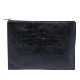 Saint Laurent Pre-owned Croc Embossed Clutch - - Pre-owned - Damen - Schwarzk - ONE SIZE