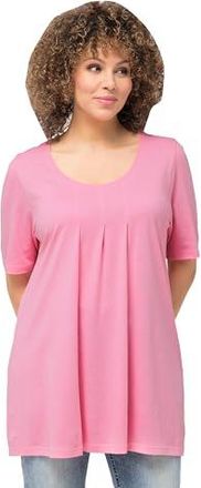 Ulla Popken Femme Grandes Tailles T-Shirt en Modal. Plis Fantaisie, col Rond et Manches Courtes. Coupe évasée. Rose pâle 54+ 796473806-54+