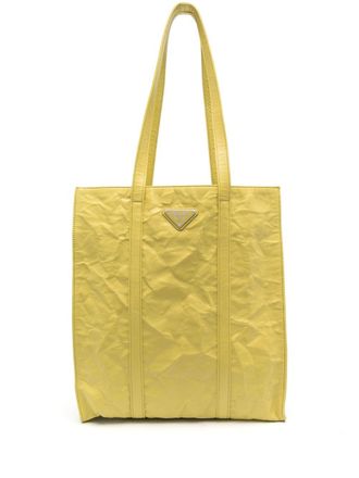 Prada sac cabas à plaque logo - Jaune