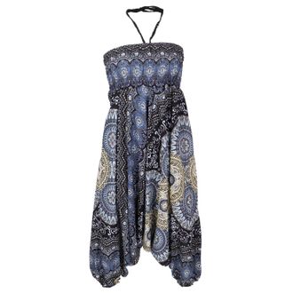 Guru Shop Afghani Hose, Overall, Jumpsuit, Haremshose, Pluderhose, Pumphose, Aladinhose - Schwarz/taubenblau, Damen, Synthetisch