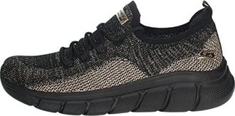Skechers Femme Bobs B Flex Fall Sparks Basket, Black Engineered Knit/Gold Trim, 40 EU