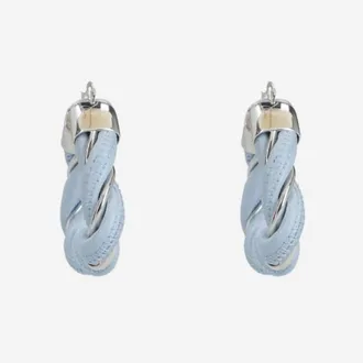 Bottega Veneta Womens Hoop Earrings Silver & Lambskin Bubble