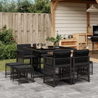 vidaXL Vidaxl - Ensemble &agrave; manger de jardin 9pcs coussins noir r&eacute;sine tress&eacute;e