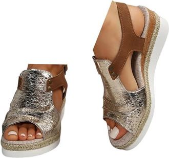 Generic Sandales compens&eacute;es orthop&eacute;diques pour femme avec sangle de cheville - Soutien de la vo&ucirc;te plantaire - Chaussures &agrave; bout ouvert - Espadrilles &agrave; talon 