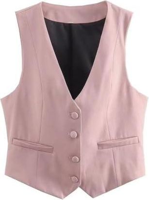 Generic Vestes pour femmes 2026 Gilet en satin couleur avec dos, rose, L