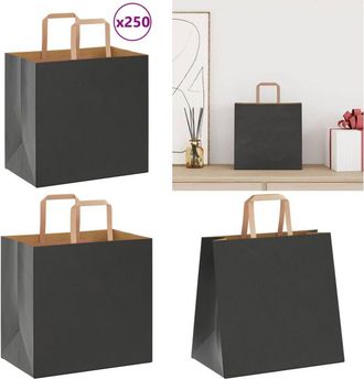 vidaXL Vidaxl - Papiertragetaschen 250 Stk. mit Henkeln Schwarz 26x17x25 cm