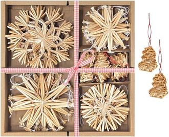 Com-Four 26x &eacute;toiles en Paille dans Un Ensemble Mixte - D&eacute;corations pour Sapin de No&euml;l - Pendentifs en Paille pour Le Sapin de No&euml;l - Tentures Naturelles pour 