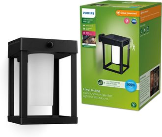 Philips Outdoor Ultra-Efficient Solar Camill Wandleuchte 1,4W, Dual-Bright Sensor, eckig, klar, 3000 Kelvin, IP44 wetterfest, schwarz