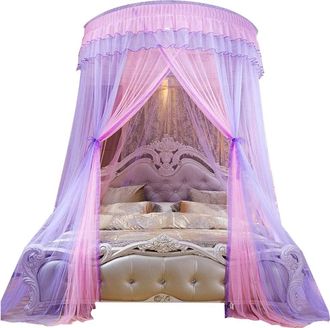 Generic Bett Baldachin Spitze Schiere Mesh Prinzessin Dome Mücke Nettodekoration Hängende Bettvorhänge für Doppelbett Lila für die Innenküche zu Hause