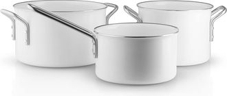 Eva Solo Eva Trio | White Line Topfset 3 St. 1,8 l 2,5 l 3,8 l keramischer Slip-Let-Antihaftbeschichtung |EIN Topfset, das jeden Bedarf beim täglichen Kochen a