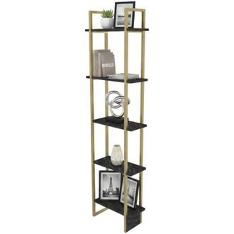 Dmora B&uuml;cherregal Alnair, B&uuml;roregal, Mobiler Buchhalter, B&uuml;cherbrett, 45x22h180 cm, Schwarz und Gold, mit verst&auml;rkter Verpackung - Dmora