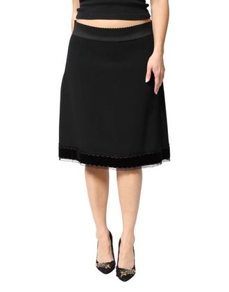 Dolce & Gabbana Womens Black Mid Waist A-Line Knee Length Skirt