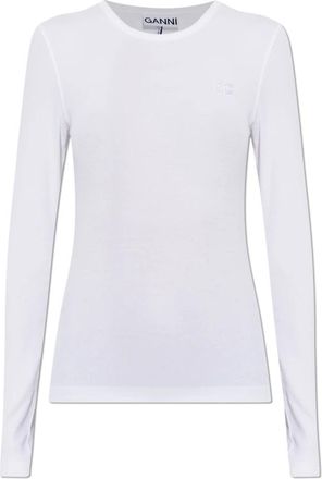 Ganni Femme, Tops, Blanc, Taille: 40 FR Rib Longsleeve Top