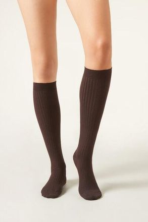 Calzedonia Lange Gerippte Socken Mit Cashmere Braun