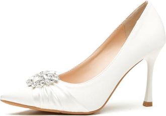 Generic Qynthra Escarpins de Cour Femme Satin Boucle Bout Pointu Talon Moyen &agrave; Enfiler Large Taille Plus pour Mariage et &Eacute;v&eacute;nements Formels Semelle Int&eacute;rieure