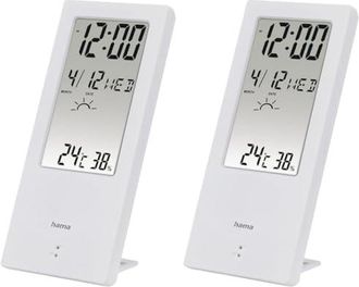 Hama 2in1 digitales Thermometer und Hygrometer innen (Thermo-Hygrometer, misst Raumtemperatur und Luftfeuchtigkeit, mit Wetterindikator, transparentes Disp
