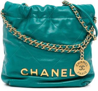 Chanel Hobo Bags - Mini Shiny Calfskin 22 Handbag - Gr. unisize - in Gr&uuml;n - f&uuml;r Damen
