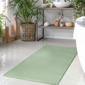 Carpet City Badteppich Jade-Gr?n - 120x170 cm Einfarbig - Badematte rutschfest, waschbar, weich, saugfähig, schnelltrocknend - Badvorleger Hochflor Soft Touch Bad