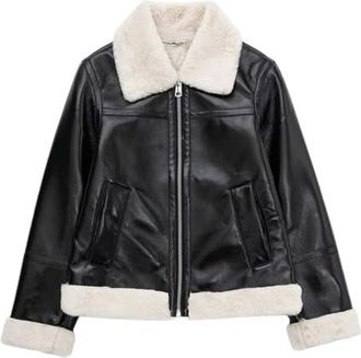 Generic Manteaux en daim synth&eacute;tique pour femme - Manches longues - Fermeture &eacute;clair - Couleur unie, Noir, M