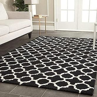 Safavieh Geometrisch Teppich für Wohnzimmer, Esszimmer, Schlafzimmer - Cambridge Collection, Kurzer Flor, Schwarz und Elfenbein, 152 X 244 cm