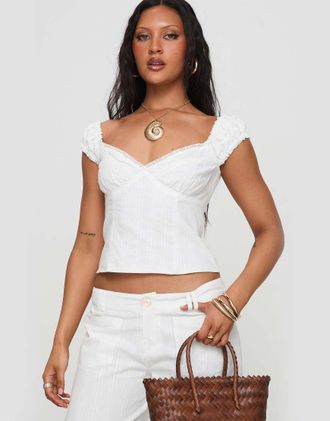 Princess Polly Fyrie - Top en coton &agrave; mancherons et bordures dentelle - Blanc