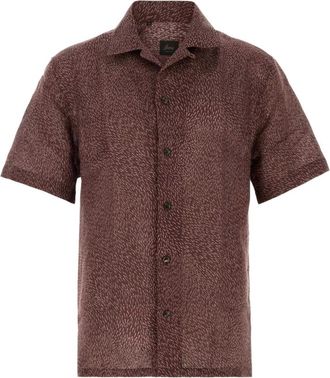 Brioni Homme, Chemises, Brun, Taille: L Printed Linen Shirt